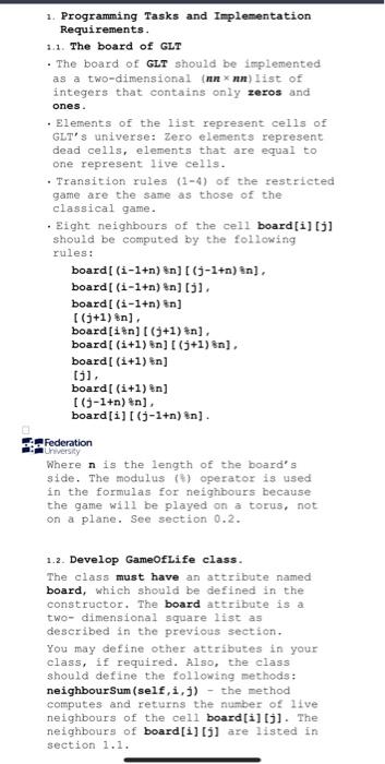 Solved 1.2. The Game of Life on Torus (GLT). In the | Chegg.com