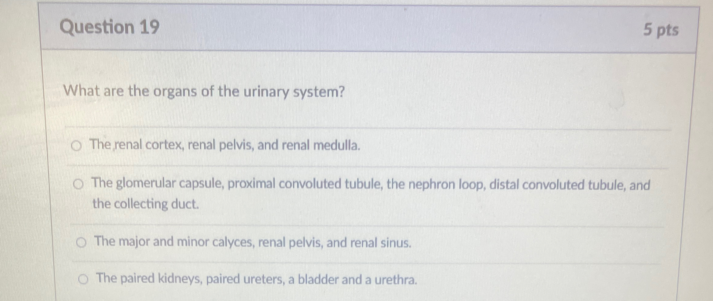 Solved Question 195 ﻿ptsWhat are the organs of the urinary | Chegg.com