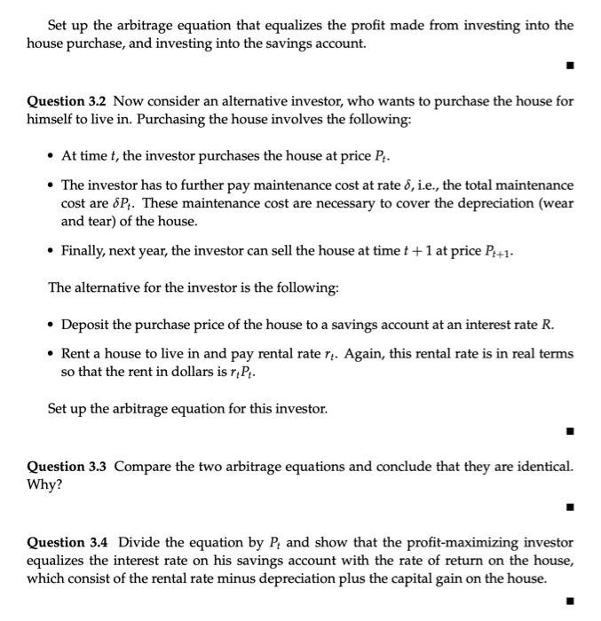 3 Arbitrage equation and housing This problem is | Chegg.com