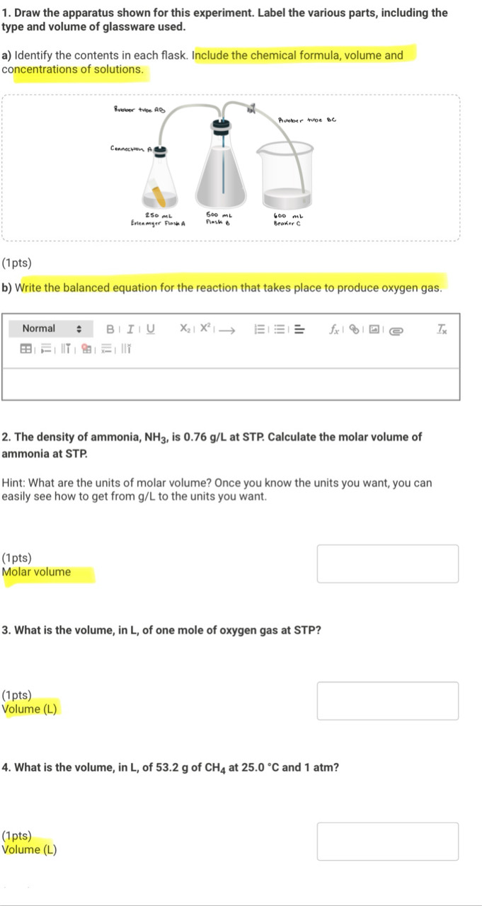 Solved Draw the apparatus shown for this experiment. Label | Chegg.com
