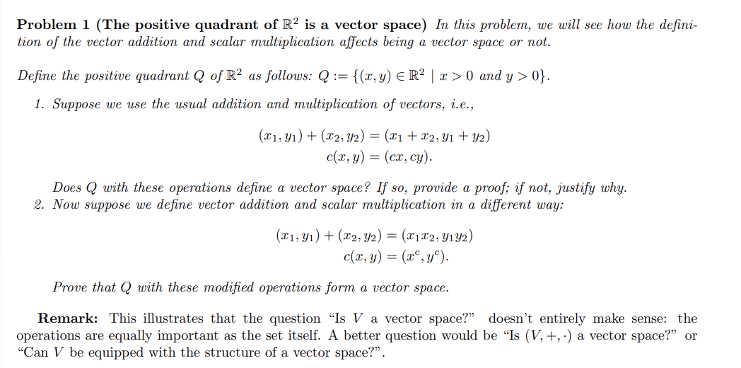 Solved Problem 1 (The positive quadrant of R2 ﻿is a vector | Chegg.com