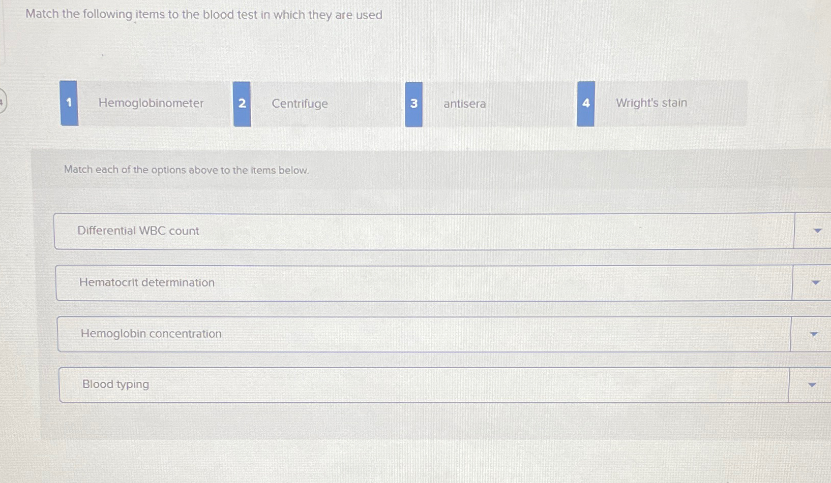Solved Match the following items to the blood test in which | Chegg.com