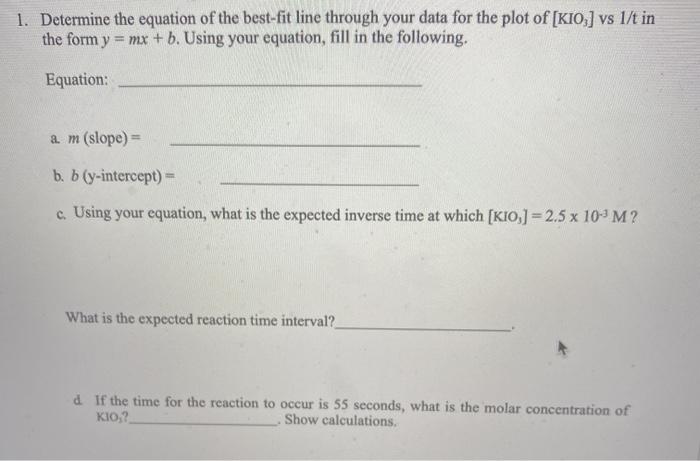 Solved 1. Determine the equation of the best-fit line | Chegg.com