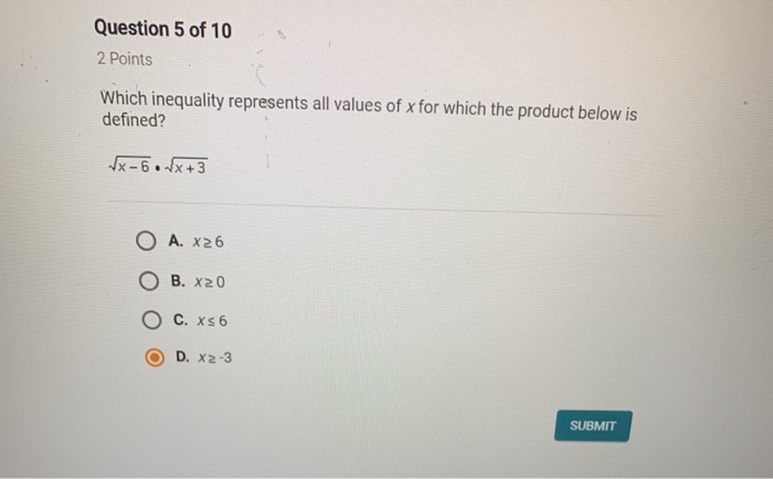 Solved Question 5 of 10 2 Points Which inequality represents | Chegg.com