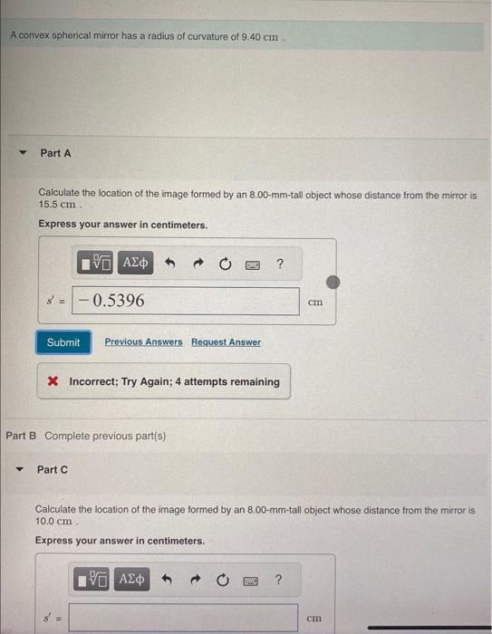 Solved A convex spherical mirror has a radius of curvature | Chegg.com
