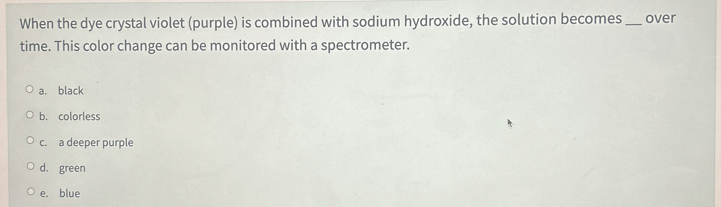 Solved When the dye crystal violet (purple) ﻿is combined | Chegg.com