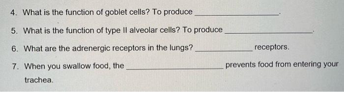 Solved 4. What is the function of goblet cells? To produce | Chegg.com