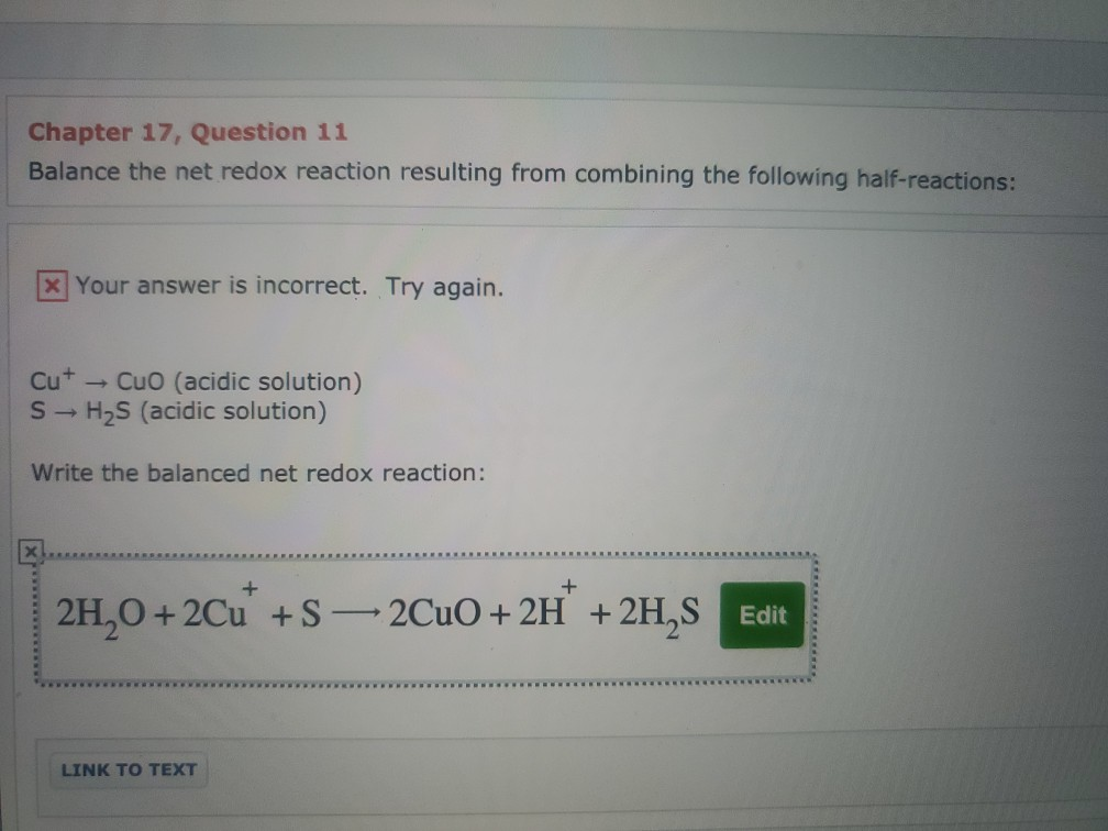 Solved Chapter 17, Question 11 Balance the net redox | Chegg.com