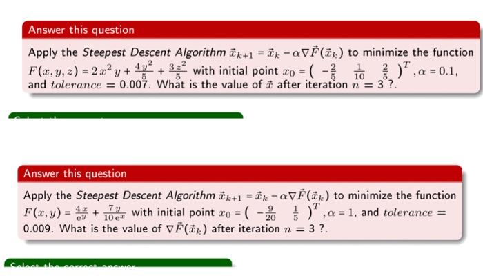 Solved Answer this question Apply the Steepest Descent | Chegg.com