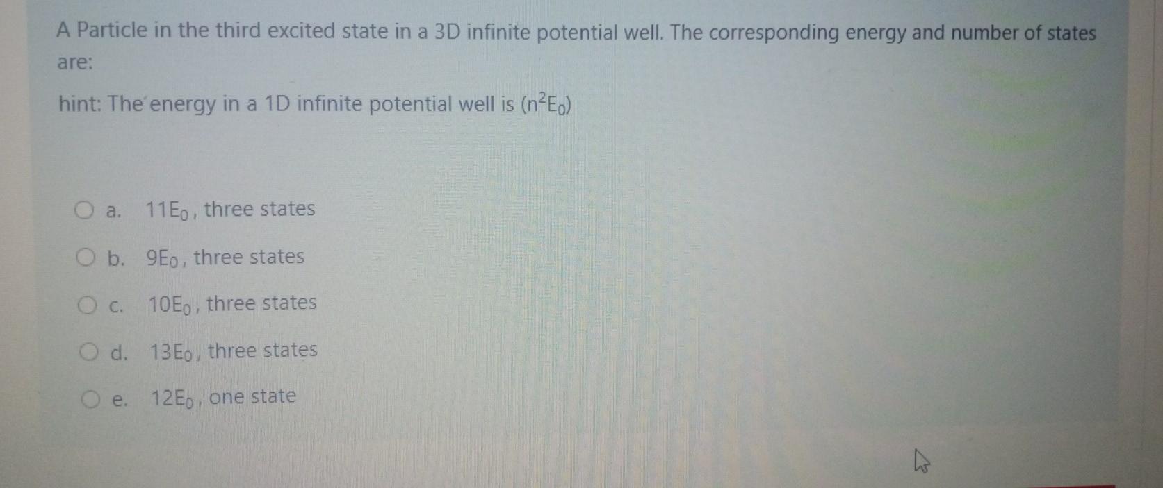 Solved A Particle in the third excited state in a 3D | Chegg.com
