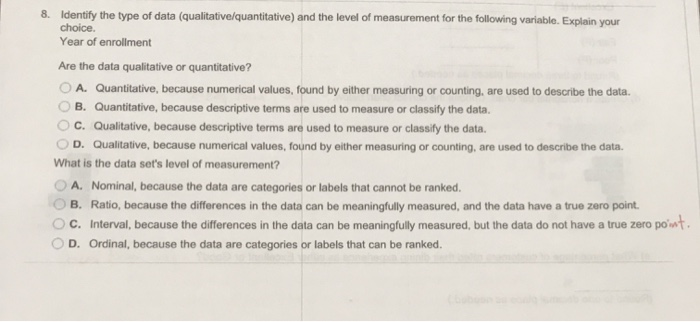 Solved 8. Identify the type of data | Chegg.com
