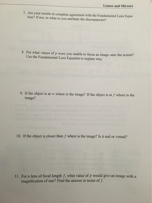 Solved Lenses and Mirrors In this experiment, you will have | Chegg.com