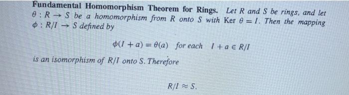 Solved -> Fundamental Homomorphism Theorem for Rings. Let R | Chegg.com