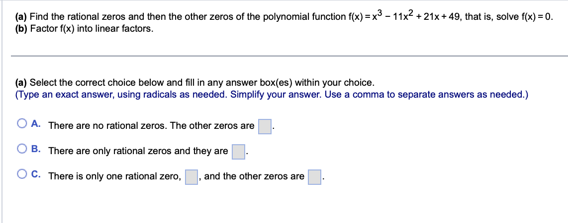 Solved (a) ﻿Find the rational zeros and then the other zeros | Chegg.com