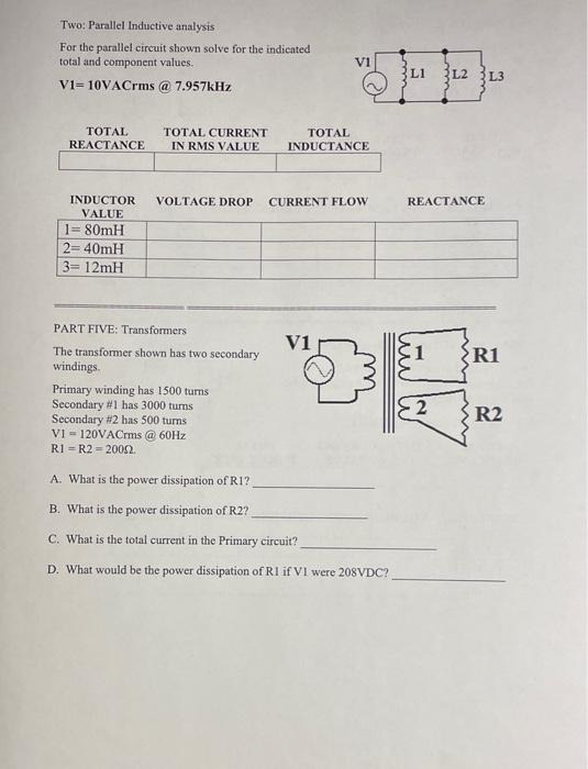 Solved Two: Parallel Inductive analysis For the parallel | Chegg.com