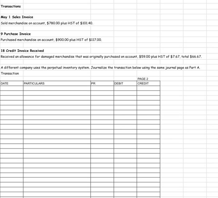 Transactions May 1 Sales Invoice Sold merchandise on | Chegg.com