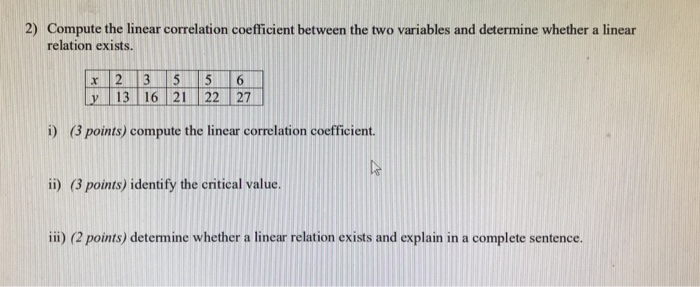Solved 2) Compute the linear correlation coefficient between | Chegg.com