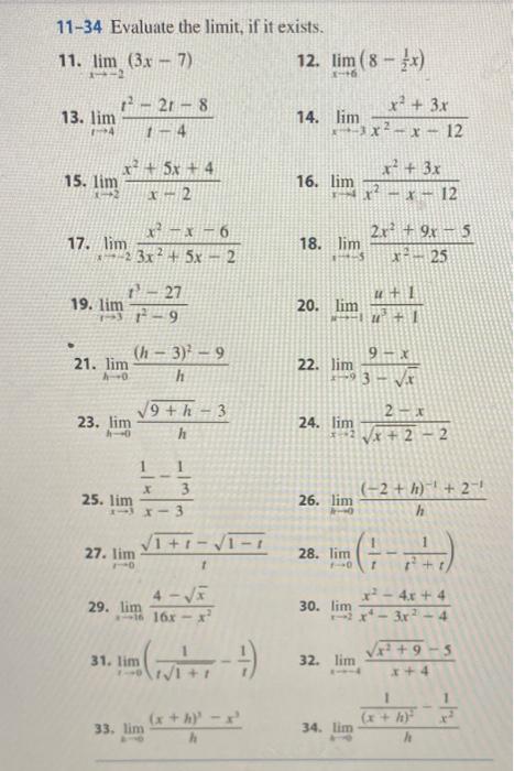 Solved 11-34 Evaluate the limit, if it exists. 11. | Chegg.com