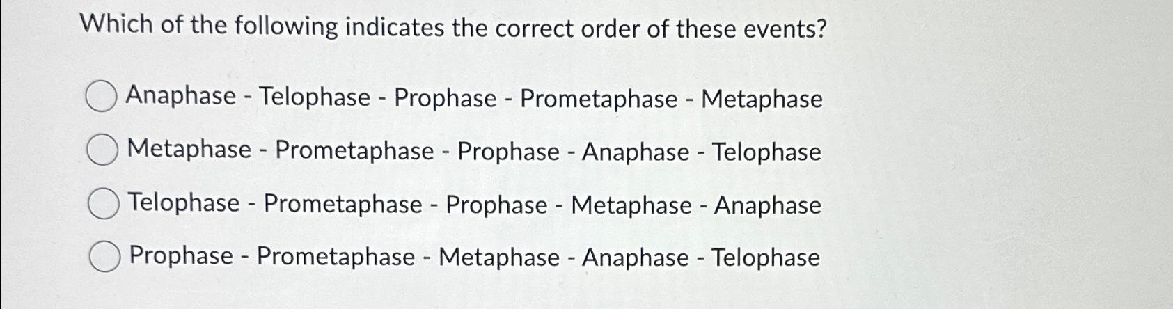 Solved Which of the following indicates the correct order of | Chegg.com