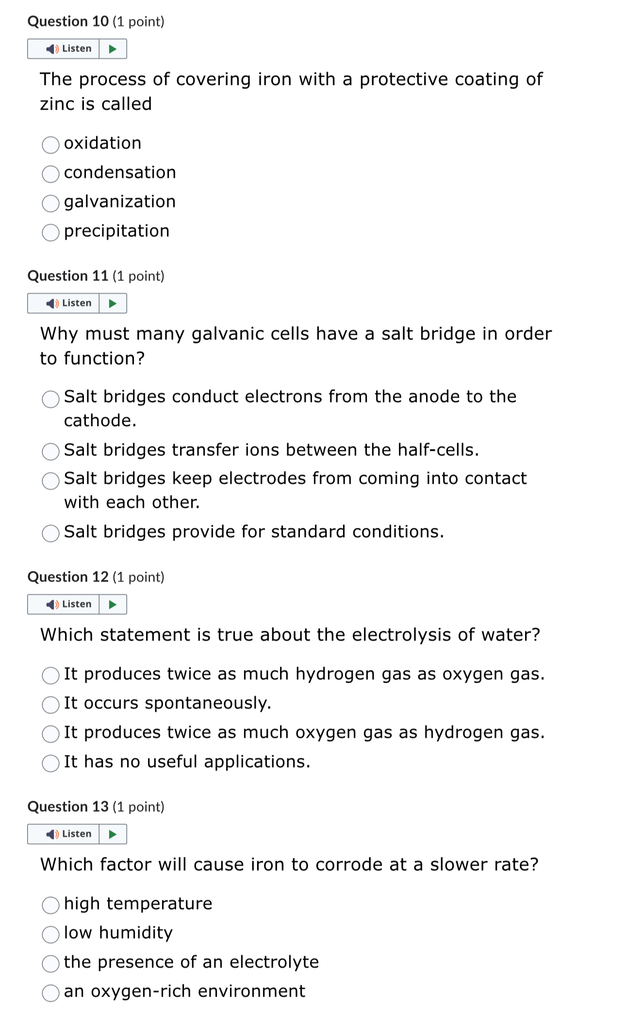 Solved Question 10 (1 ﻿point)The process of covering iron | Chegg.com