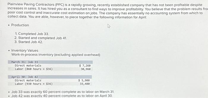 Solved Plainview Paving Contractors (PPC) is a rapidly | Chegg.com
