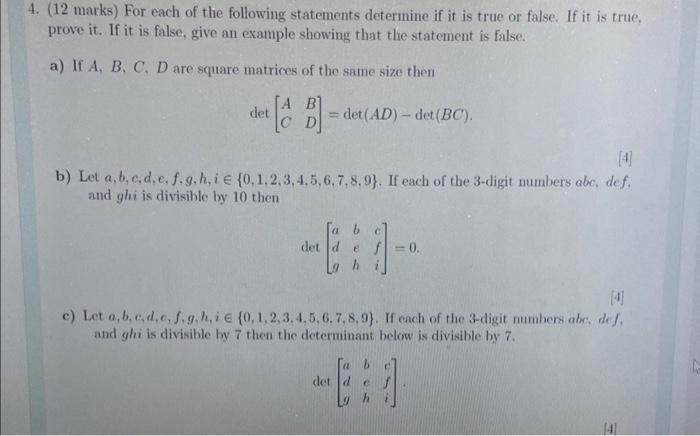 Solved (12 marks) For each of the following statements | Chegg.com
