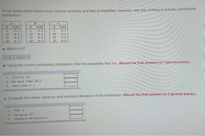 Solved Three tables listed below show random variables and | Chegg.com