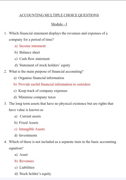 Solved ACCOUNTING MULTIPLE CHOICE QUESTIONS Module 1 1 Chegg