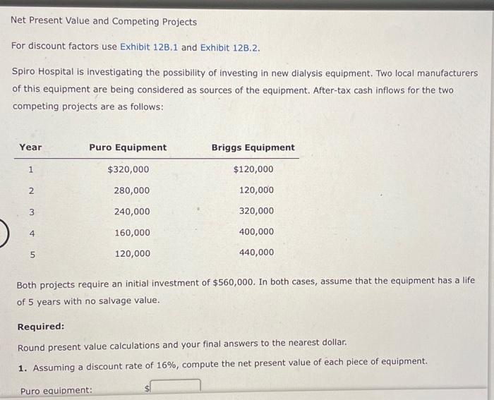 Solved Net Present Value and Competing Projects For discount | Chegg.com