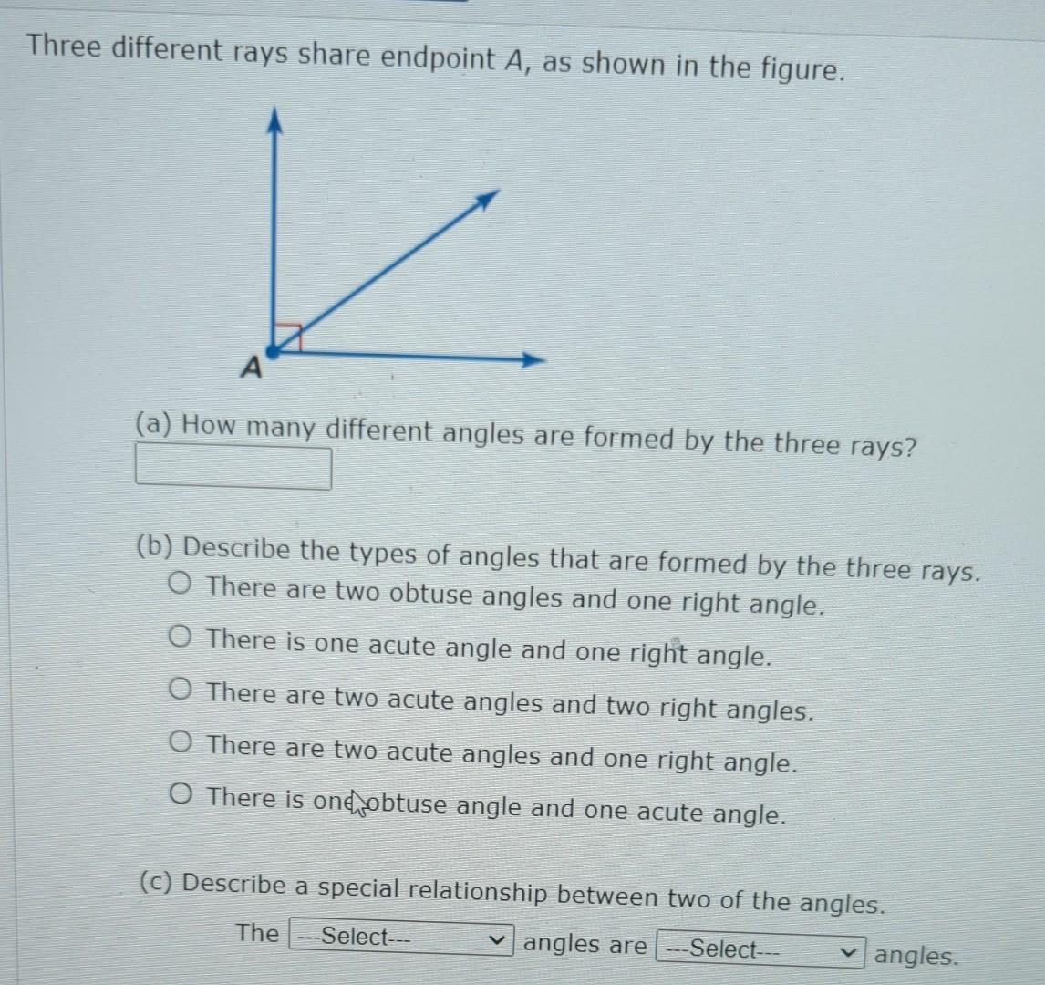 Solved Three different rays share endpoint A, as shown in | Chegg.com