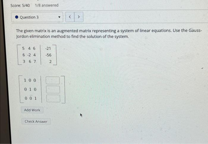 Solved The given matrix is an augmented matrix representing | Chegg.com