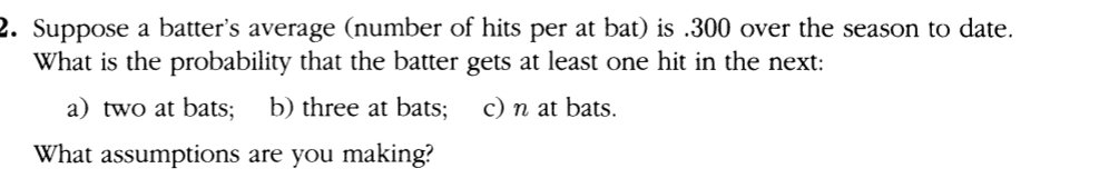 Solved Suppose a batter's average (number of hits per at | Chegg.com