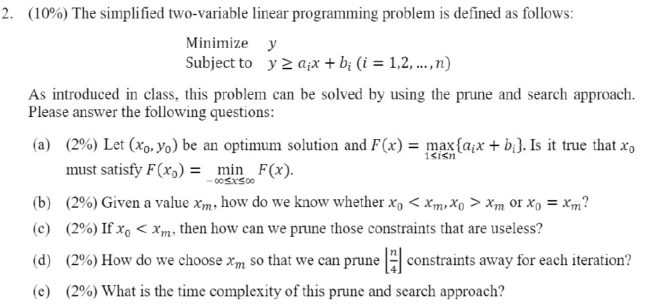 Solved 10 ﻿the Simplified Two Variable Linear Programming 