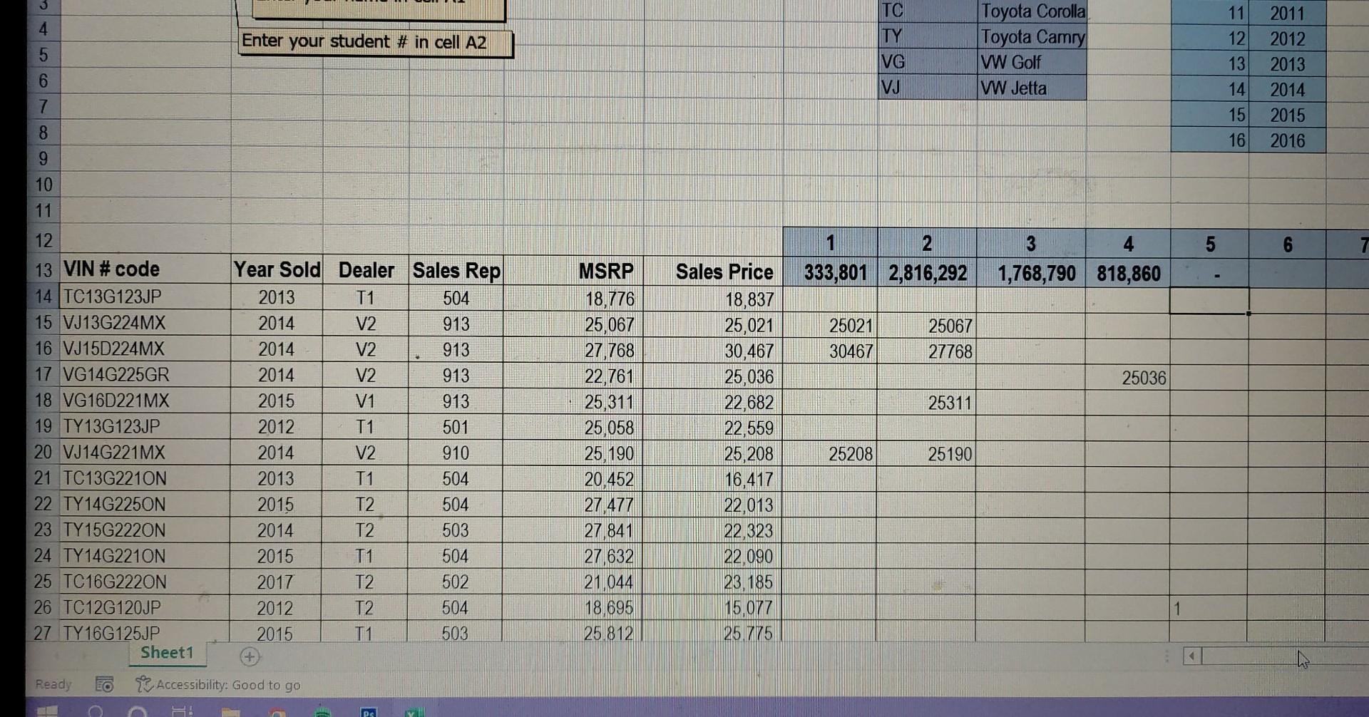 Solved In K14: Use the VIN # code breakdown provided at the | Chegg.com