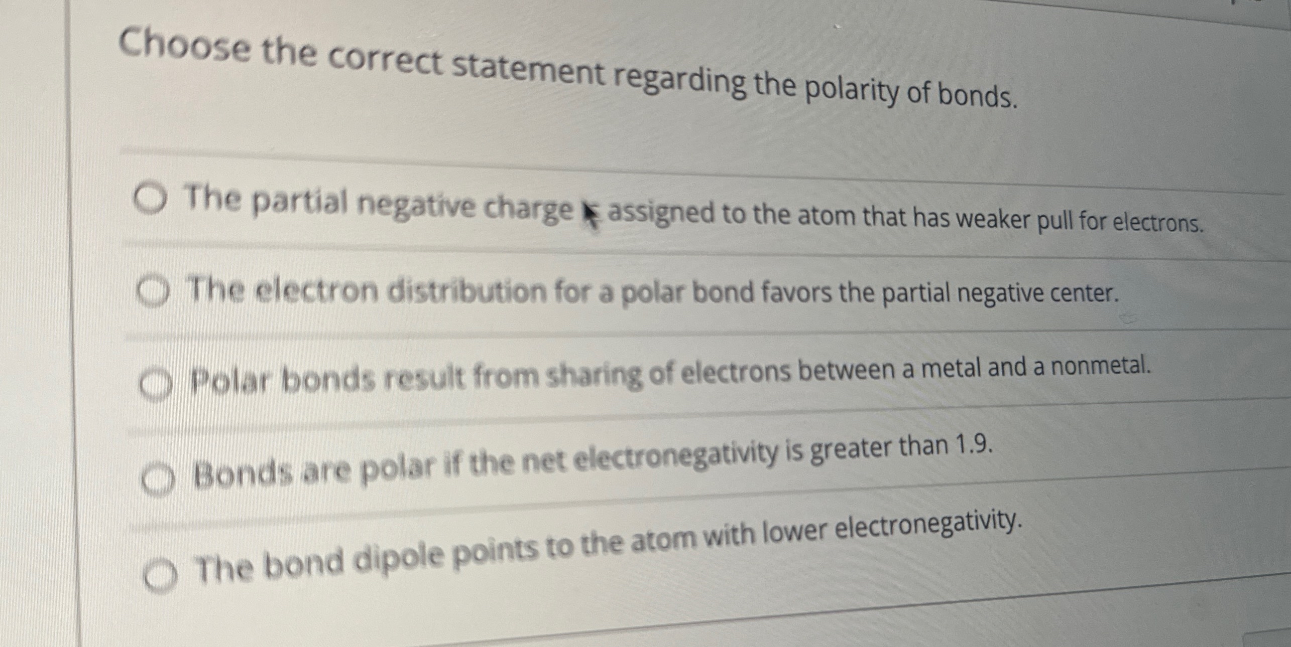 Solved Choose the correct statement regarding the polarity | Chegg.com