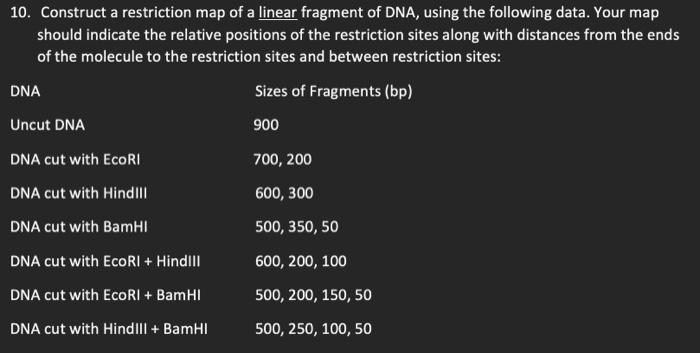 Solved 10. Construct a restriction map of a linear fragment | Chegg.com