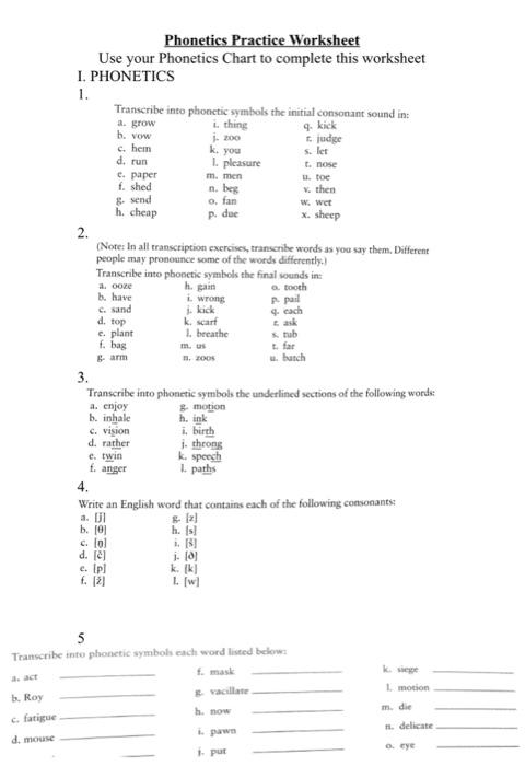 Phonetics Practice Worksheet Use your Phonetics Chart | Chegg.com