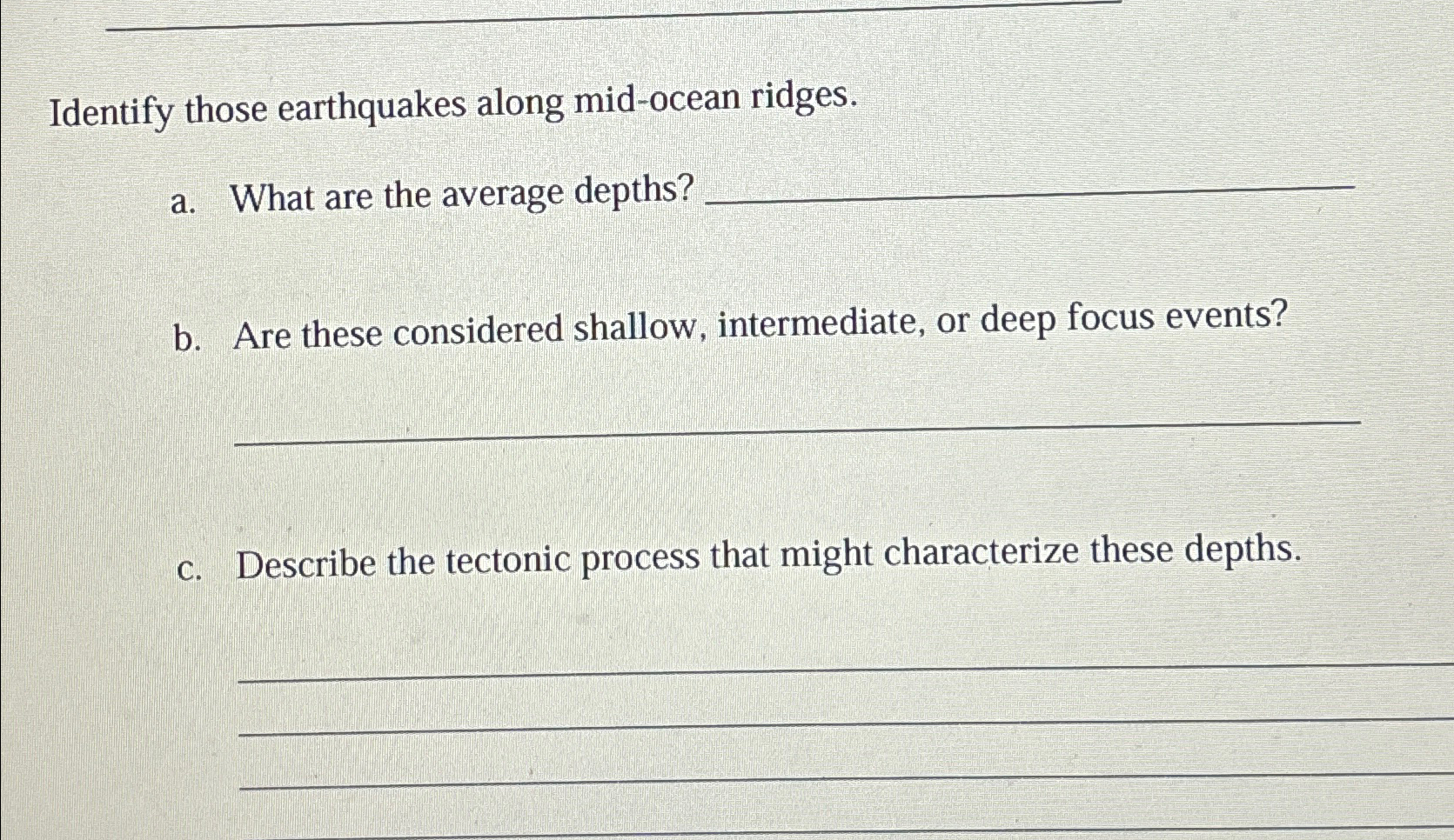 Solved Identify those earthquakes along mid-ocean ridges.a. | Chegg.com