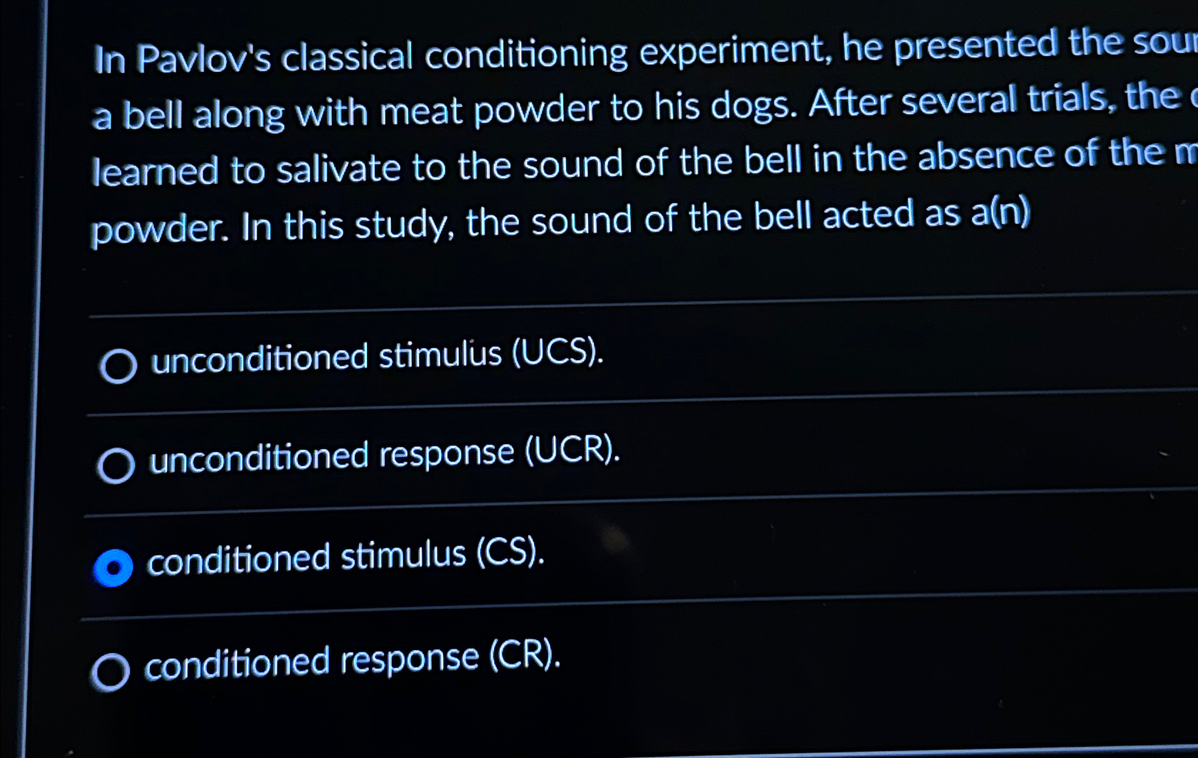 Solved In Pavlov's classical conditioning experiment, he | Chegg.com