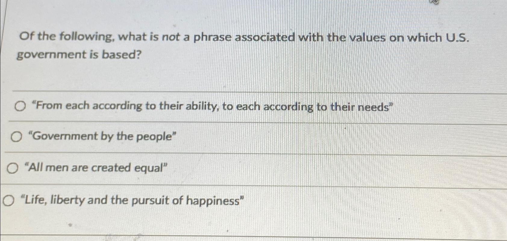 Solved Of the following, what is not a phrase associated | Chegg.com