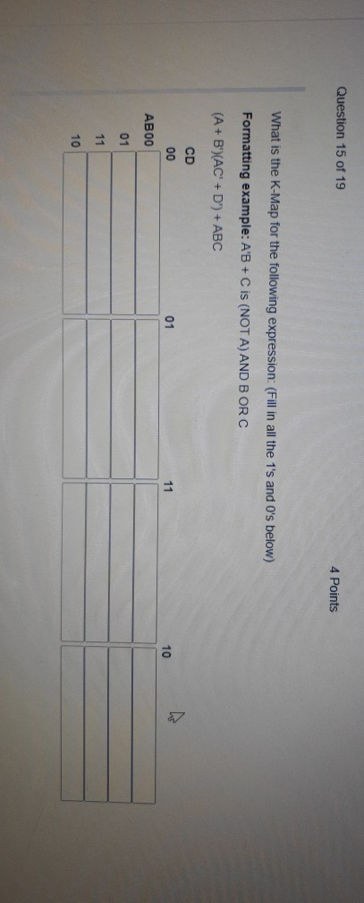 Solved Question 15 of 19 4 Points What is the K-Map for the | Chegg.com