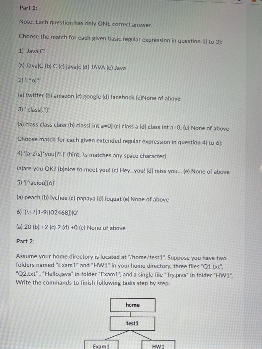 Solved Part 1: Note: Each question has only ONE correct | Chegg.com