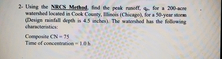 Solved 2- Using the NRCS Method, find the peak runoff, 4p, | Chegg.com