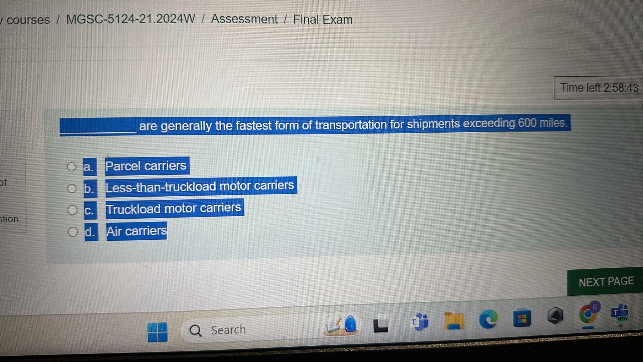 Solved / ﻿courses / ﻿MGSC-5124-21.2024W / ﻿Assessment / | Chegg.com
