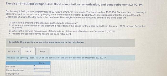 Solved Exercise 14-11 (Algo) Straight-Line: Bond | Chegg.com