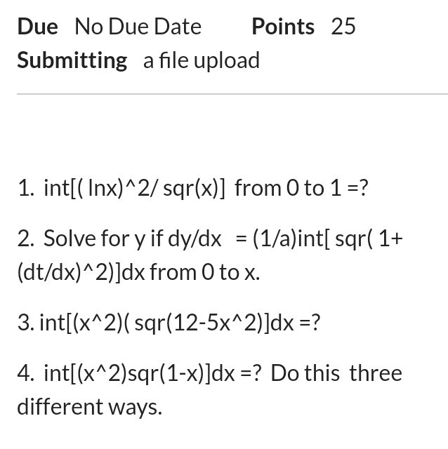 Solved Due No Due Date Points 25 Submitting a file upload 1. | Chegg.com