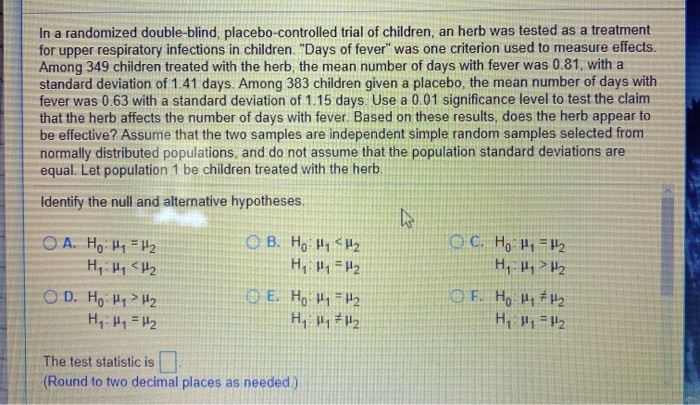 Solved In a randomized double-blind, placebo-controlled | Chegg.com