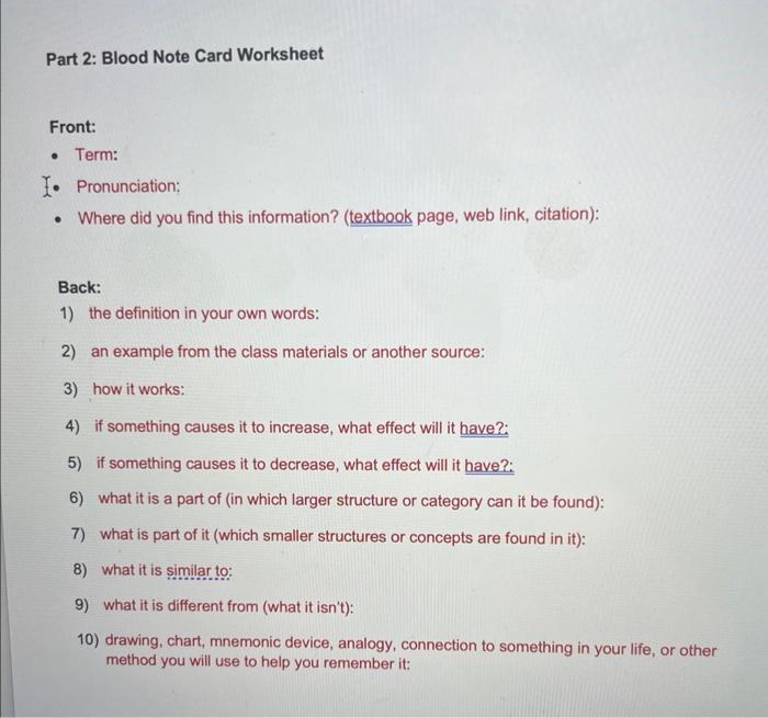 Solved Part 2: Blood Note Card 1. Choose one term: antigen | Chegg.com