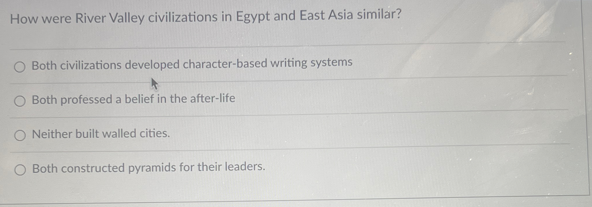 Solved How were River Valley civilizations in Egypt and East | Chegg.com