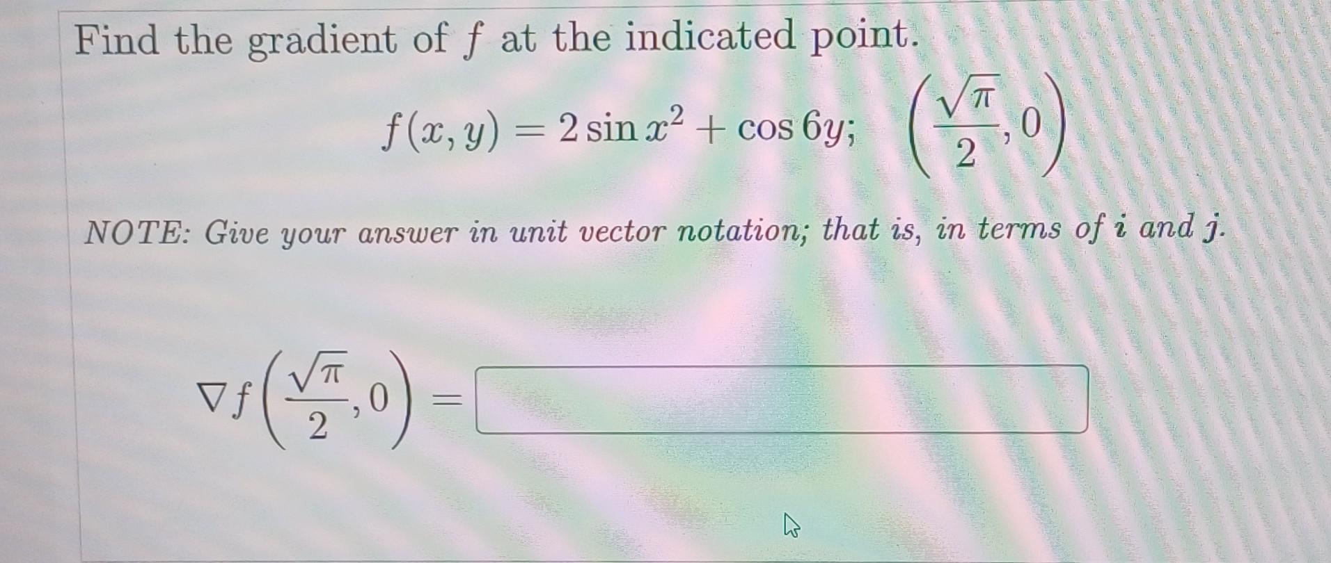 Solved Find the gradient of f at the indicated point. | Chegg.com